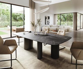 DELIFE Esstisch Edge Boot 260x120 cm Keramik Laminam Nero Greco Anthrazit Troa Metall Schwarz, Esstische