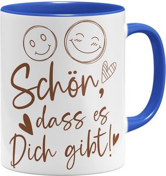 OM3 lustige Tasse mit Spruch - sch&ouml;n, dass es dich gibt - Statement - Spruchtasse | Keramik Becher | 11oz 325ml | Beidseitig Bedruckt | Royalblau