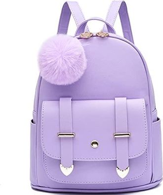 I Ihayner IHAYNER Mini Sac &agrave; Dos Tendance pour Filles, Femmes et Adolescentes - Sac &agrave; Main en Cuir PU avec Pompon - Sac &agrave; Bandouli&egrave;re Violet, Petit