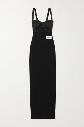Dolce & Gabbana Robe Midi Bustier En Jersey Stretch Et En Satin &Agrave; D&eacute;coupe - Noir