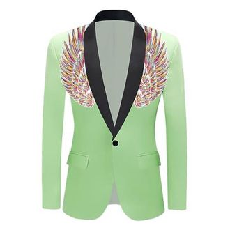 Generic Veste pour homme avec paillettes brod&eacute;es et ailes brod&eacute;es - Blazer - Col ch&acirc;le - Coupe ajust&eacute;e - &Eacute;l&eacute;gante - Motif dor&eacute; - Pour f&ecirc;te, mariage, sc&egrave;ne, ch
