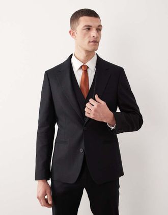 Asos Veste de costume ajust&eacute;e en lin majoritaire - Noir