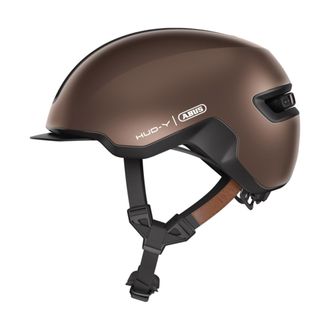 ABUS Urban Helm HUD-Y - mit magnetischem, aufladbarem LED-R&uuml;cklicht & Magnetverschluss - cooler Fahrradhelm f&uuml;r den Alltag - f&uuml;r Damen und Herren - Braun, 