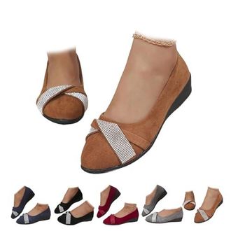 Generic Chaussures compens&eacute;es l&eacute;g&egrave;res et tendance avec strass - Soutien de la vo&ucirc;te plantaire - Chaussures orthop&eacute;diques scintillantes pour femme, marron, 39.