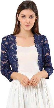 Allegra K Boléro Femme Élégant en Dentelle Floral à 3/4 Manches Cardigan Transparent à Haussement dÉpaule Boléro pour Mariage et Fête Gilet Court Léger Devant O