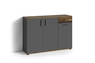 Byliving Kommode Jakob / 3-t&uuml;rig mit 1 Schubkasten / 1 Schublade braun in Old Wood Optik/Sideboard anthrazit/B 110, H 83,5, T35,5 cm