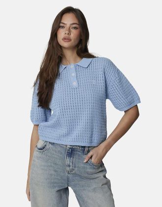 Good For Nothing Cropped-Polohemd aus Pointelle-Strick in Blau