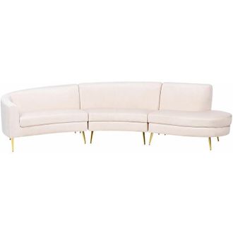 Beliani Beliani - Wohnlandschaft Helles Beige aus Samtstoff Rundecke Kinosofa Rundsofa f&uuml;r Wohnzimmer f&uuml;r Salon