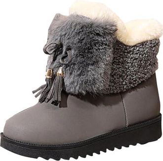 Generic Bottes dhiver confortables et larges pour femme - Couleur unie - Noeud - Semelle &eacute;paisse - Doublure en peluche - Confortables - Chaudes - D&eacute;contract&eacute;e