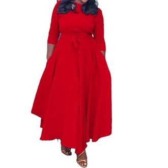 Generic Robe ample d&eacute;contract&eacute;e &agrave; manches courtes pour femme - En maille - Noir, rouge, XXL
