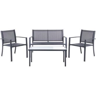 Beliani Ensemble de Canap&eacute;s de Jardin Moderne Industriel en M&eacute;tal avec Table 4 Places Gris Fonc&eacute; Tavoleto