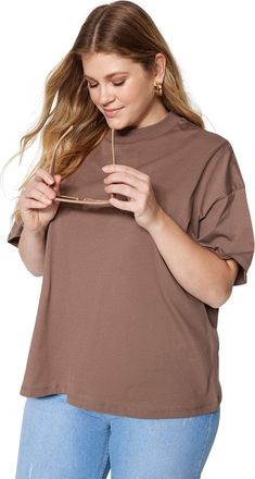 Trendyol Damen Frauen Oversize Basic Rundhals Strick Plus Size T-Shirt, Braun, 3XL Größen