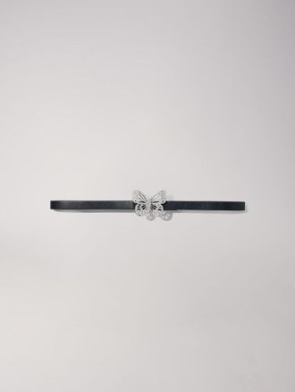 Maje Ceinture Fine Papillon Strass&eacute; - Argent - Maje