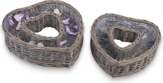 Matches 21 Weide Pflanzherzen in grau als wetterfeste Pflanzschalen - 2 Herz Pflanzkästen in 35, 40 cm als Blumen-Korb Pflanzkübel für außen - Große Pflanz-Körbe