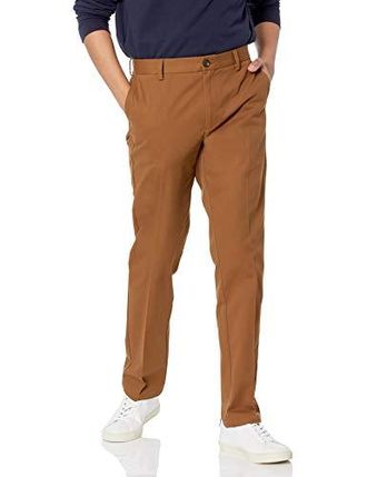 Amazon Essentials Pantalon Chino &agrave; Coupe ajust&eacute;e et Infroissable pour Homme, Marron Kaki fonc&eacute;, 71,1 x 81,3 cm (l x L)