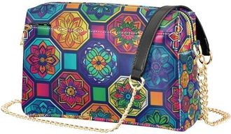 Mnsruu Colorfu Sac à bandoulière en cuir pour femme Motif hexagonal Mandala