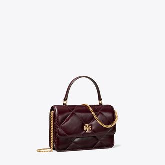Tory Burch Damen Mini Kira Crossbody Bag in Vintage-Optik mit Rautensteppung und Tragegriff oben