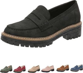 Generico Mocassins Femme Slip On Loafers Doux avec Plateau Chaussures D&Eacute;t&eacute; Confortable &Eacute;l&eacute;gant Printemps &Eacute;t&eacute; Automne, Noir, 37 EU