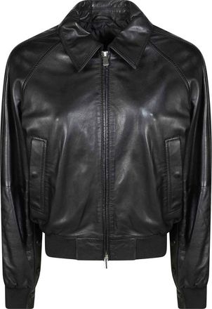 Pinko Pinko, Femme, Vestes, Noir, Taille: 38 FR Barbra Bomber Pelle Lavata