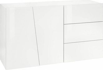 Dmora Kommode Dficagn, K&uuml;chen-Sideboard mit 2 T&uuml;ren und 3 Schubladen, Wohnzimmer-Buffet, 100 % Made in Italy, cm 141x43h86, gl&auml;nzend wei&szlig; - Dmora