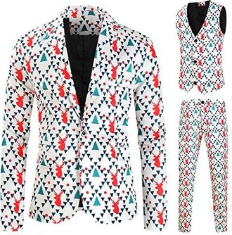 Generic Costume de No&euml;l pour homme - Motif floral - Un bouton - D&eacute;contract&eacute; - Coupe ajust&eacute;e - 3 pi&egrave;ces - Costume de No&euml;l - Veste et pantalon pour costume fest