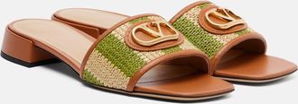 Valentino Garavani Mules VLogo en raphia et cuir