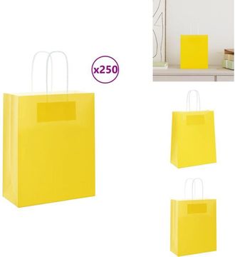 vidaXL Papiertragetaschen 250 Stk. mit Henkeln Gelb 18x8x22 cm - Papiertragetasche - Papiertragetaschen - Papiert&uuml;te - Kraftpapiert&uuml;te