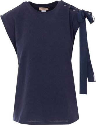 Twinset Femme, Tops, Bleu, Taille: 36 FR T-shirt sans manches &agrave; col rond et &agrave; l&eacute;paule