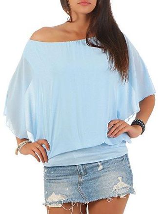 Malito more than fashion Malito &eacute;l&eacute;gant Blouse Tunique Haut Loose Oversize 6296 Femme Taille Unique (Bleu Clair)