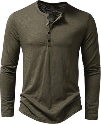 Generic T-shirts Henley à manches longues pour homme - Chandail léger et extensible à coupe ajustée - T-shirts athlétiques dentraînement musculaire pour le qu