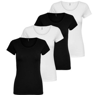 Only T-Shirt ONLY Damen 4er Pack T-Shirt Live Love Kurzarmshirt Basic Baumwollmix