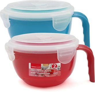 Sol Republic Mikrowellengeeignete Beh&auml;lter mit bel&uuml;fteten Deckeln, 900 ml, Suppentassen mit Griffen f&uuml;r Zuhause und B&uuml;ro, sp&uuml;lmaschinenfeste Mikrowellensch&uuml;sseln m