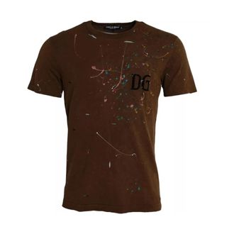 Dolce & Gabbana Braunes Baumwoll-T-Shirt mit Farbspritzern - - Tops - Herren - Braun - M