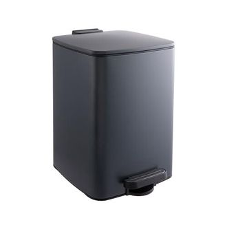 Relaxdays M&uuml;lleimer K&uuml;che, 12 l, Absenkautomatik, entnehmbarer Inneneimer, Mattes Metall, eckiger Treteimer, dunkelgrau