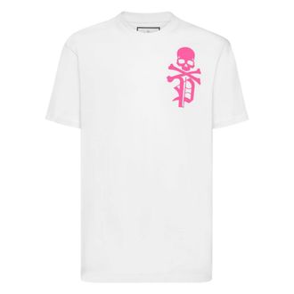 Philipp Plein Homme, Tops, Blanc, Taille: 2XL T-shirt Col Rond MC Skull&Bones