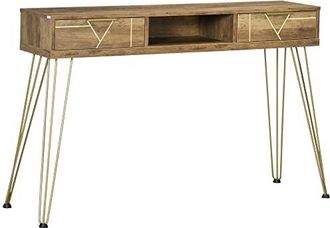 HOMCOM Table Console Table de Hall dentr&eacute;e avec 2 tiroirs, &eacute;tag&egrave;re Ouverte et Pieds en Acier pour Salon Hall dentr&eacute;e Style Moderne 120x29x79 cm Bronze