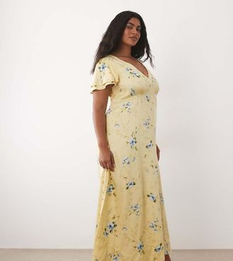 Nobody's Child Robe longue &agrave; fleurs avec col V et d&eacute;tails en dentelle - Jaune