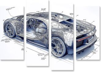 Islandburner Prime Bild auf Leinwand Technische Zeichnung eines modernen Sportwagens 2 Bilder Wandbilder Poster