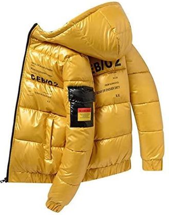 Generic Veste Dhiver Épaisse Et Chaude Pour Hommes Parka Imperméable À Col Montant Veste À Capuche Streetwear 7702 yellow XL