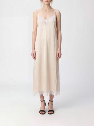 Mes Demoiselles... Robe nuisette midi en pure soie avec empi&egrave;cements en dentelle