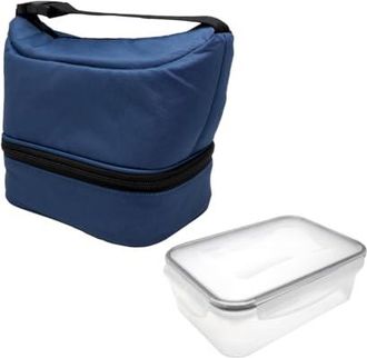 Nerthus Kitchenware FIH 1511 Thermo-Lunchbox Blau mit luftdichtem Behälter 1 l, Lebensmittelbeutel mit Doppelfach, isolierte Innenseite mit Griff, ideal für Arbeit und Bü