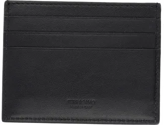 Ferragamo Logo Calf Leather Card Case - Black