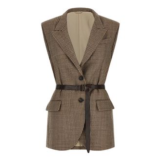 Brunello Cucinelli Funkelnde Hahnentritt-Weste - - Jackets - Damen - Beige - XS