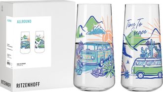 Ritzenhoff 8092002 Allround Trinkglas 2er Set 600 ml, Serie Entdecker, 2 Stück mit Van-Motiv, bunt - Made in Germany
