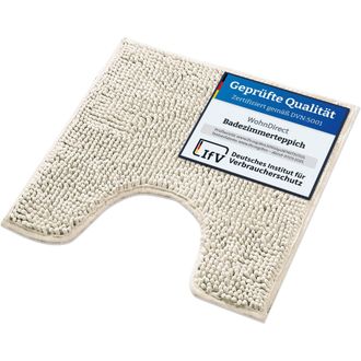 WohnDirect WC Vorleger mit Ausschnitt 45x45 cm Creme - Weiche Toilettenmatte f&uuml;r Stand-WC - Hochflor Badematte Saugstark & Bodenschonend (Versand aus DE)