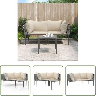 vidaXL vidaXL Rattan - 3-tlg. Garten-Lounge-Set mit Kissen Grau Poly Rattan