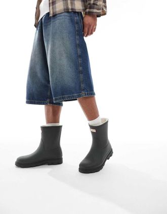 Hunter Downpour - Bottes de pluie basses et unisexes &agrave; doublure - Olive fonc&eacute;-Vert