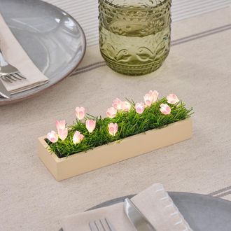 Lights4fun Bunte Mini-Tulpenwiese | 15 warmwei&szlig;e LEDs | Batteriebetrieben | mit 6h Timer | Beleuchtete Deko Ostern & Fr&uuml;hjahr | f&uuml;r Tisch, Fensterbank & Wohnbere