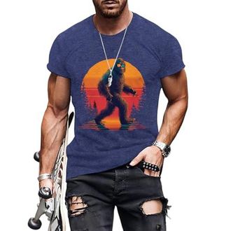 Generic T-shirt amusant pour homme - Col rond décontracté à manches courtes | Vêtements légers dété à porter au quotidien, bleu lac, 4XL