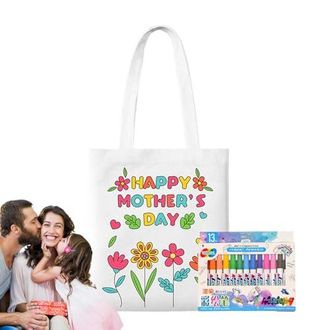 Generico Sacs en toile - Sac cadeau &agrave; colorier - Activit&eacute;s artistiques pour la f&ecirc;te des m&egrave;res avec marqueurs pour enfants de 3 ans et plus &agrave; l&eacute;cole, &agrave; la maiso
